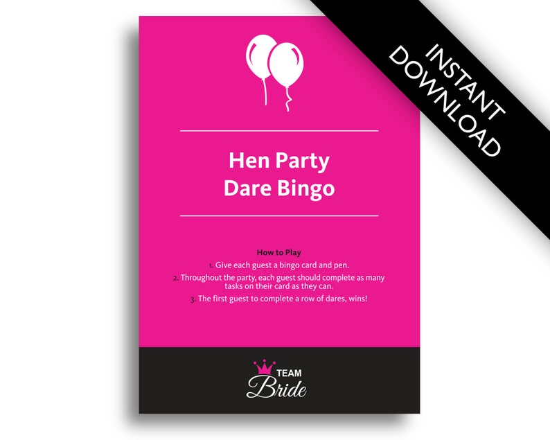 Hen Party Dare Bingo Hen Night Dare Based Innuendo Hen Party - Etsy