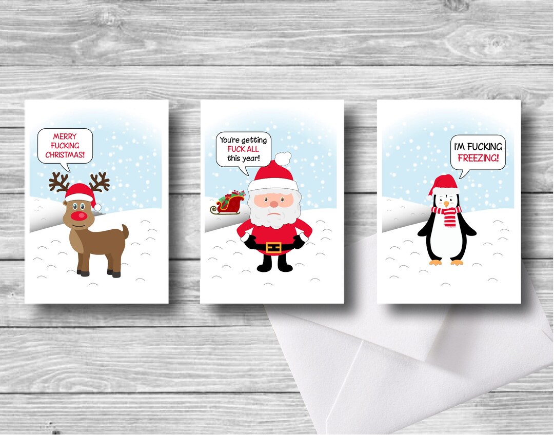 Set of 3 Cute Offensive Christmas Cards Offensive Funny Xmas Cards Cute ...