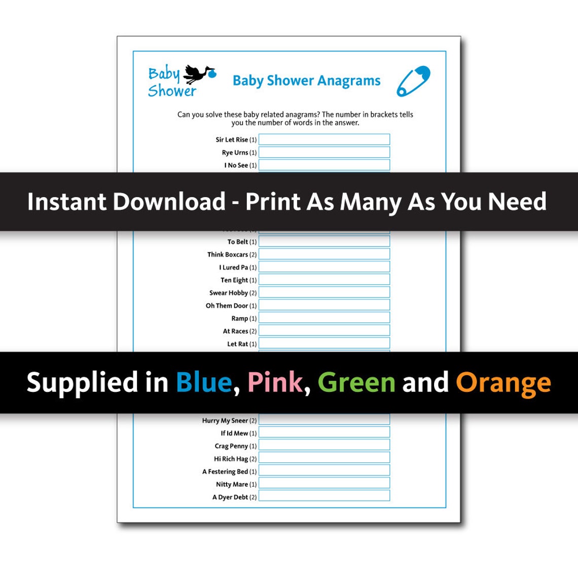 Baby Shower Anagrams - Word Scramble Based Printable Baby Shower Game ...