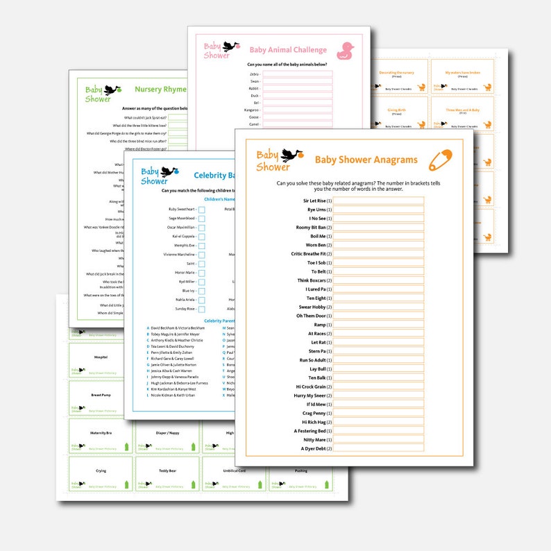 6 Printable Baby Shower Games Baby Shower Game Charades | Etsy