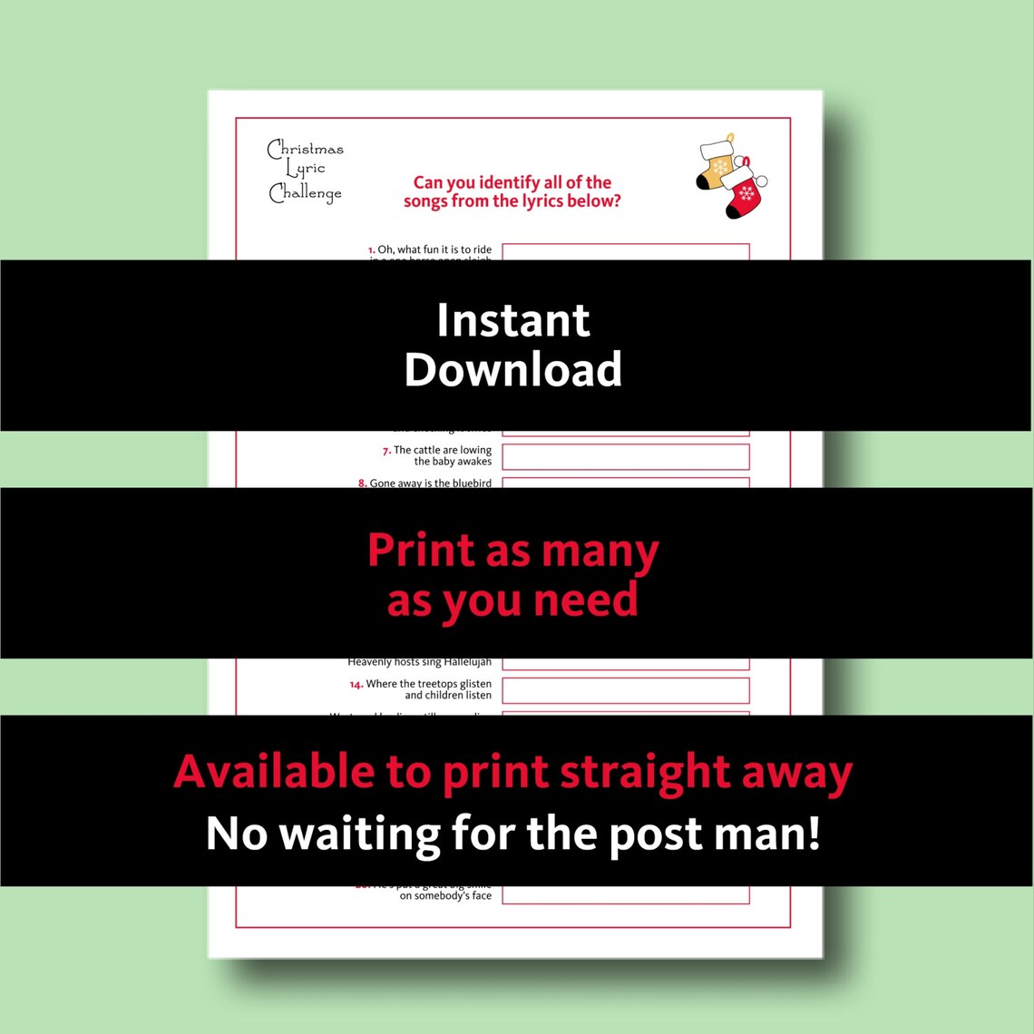 Christmas Lyric Challenge - Fun Christmas Entertainment, Printable ...