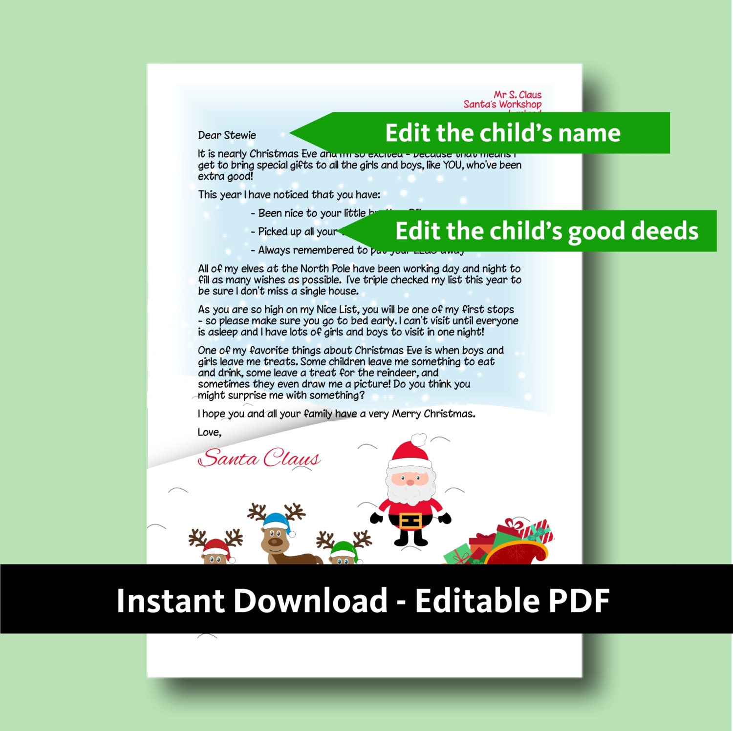 Editable Letter From Santa - Printable Letter From Santa Letter ...