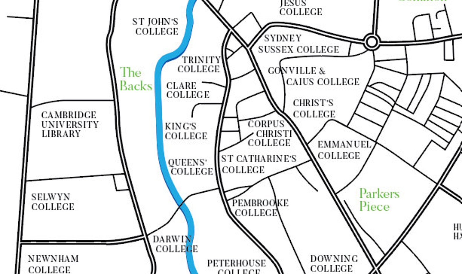 Hand-drawn A3 or A4 Map of Cambridge City Centre Including University ...