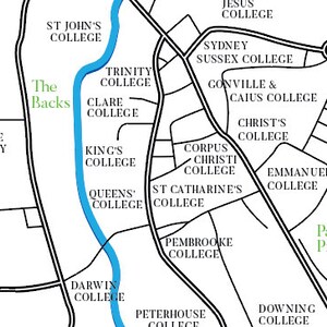 Hand-drawn A3 or A4 Map of Cambridge City Centre Including University ...