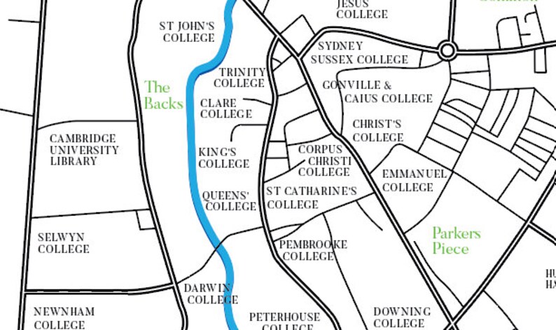 Hand-drawn A3 or A4 Map of Cambridge City Centre Including University ...