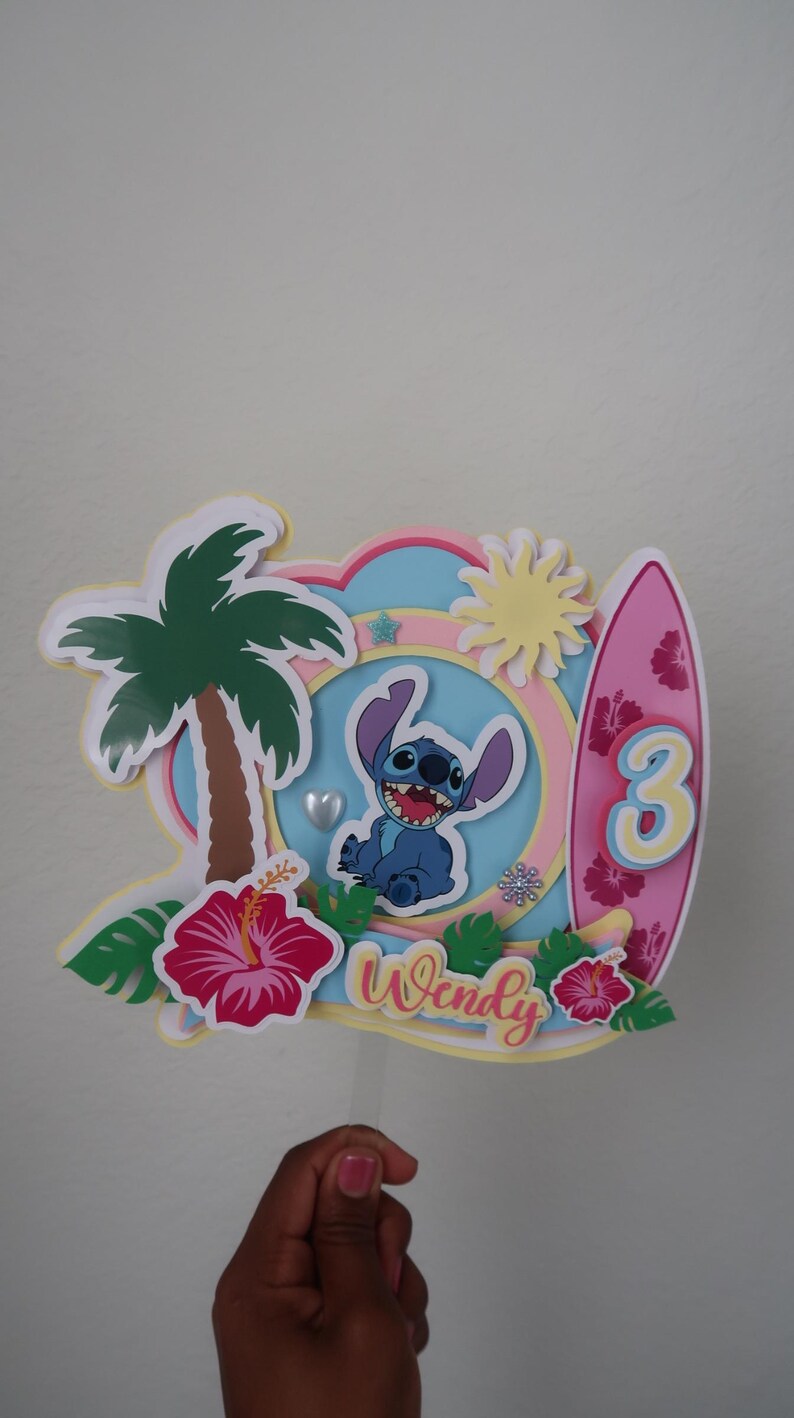 Lilo and Stitch Party Theme Tropical Birthday Cake Topper Custom Name ...