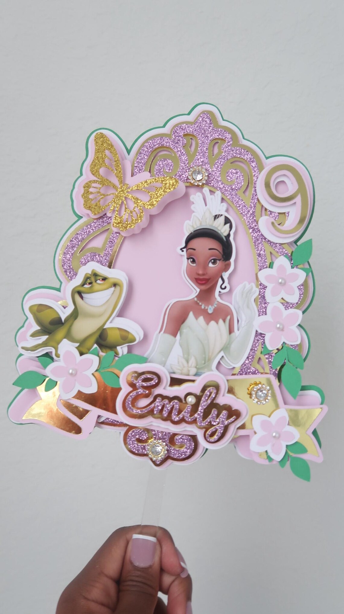 Custom Princess Tiana Cake Topper: Glitter Frog Prince Party Decor (6-7 ...