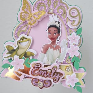 Custom Princess Tiana Cake Topper: Glitter Frog Prince Party Decor (6-7 ...