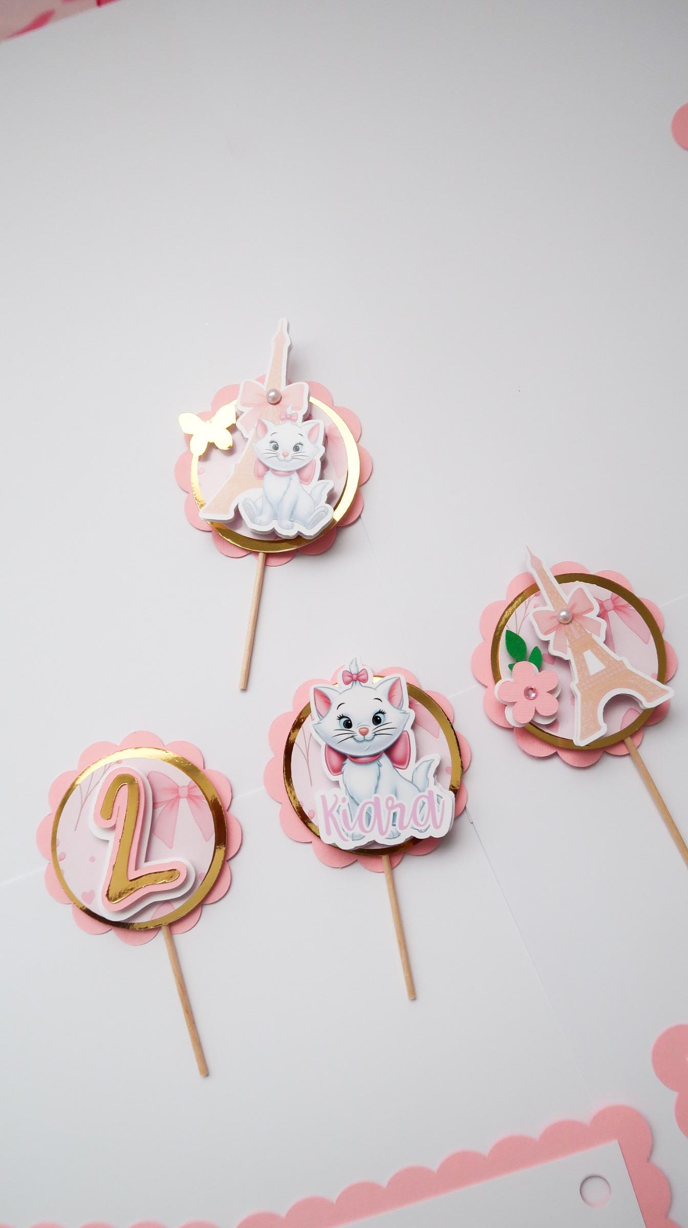 Marie Cat Cake Topper: Pink Coquette Birthday, Custom Name Cupcake ...