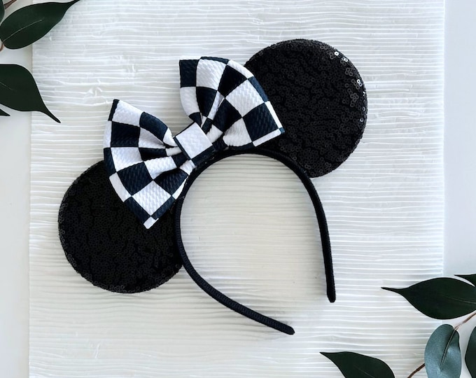 Checkered Minnie Ears, Disney Ears, Disney Headband, Car Minnie Ears ...