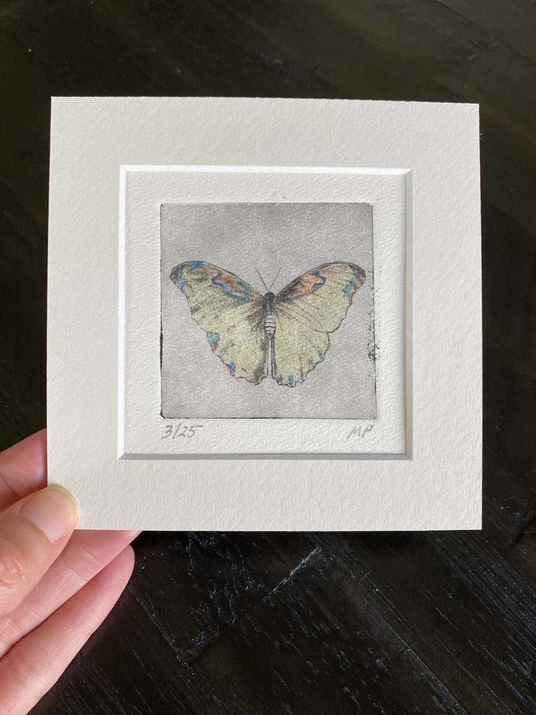 Butterfly Etching Print: Letterpress Art, Memorial Gift (5x5 Matted) - Etsy