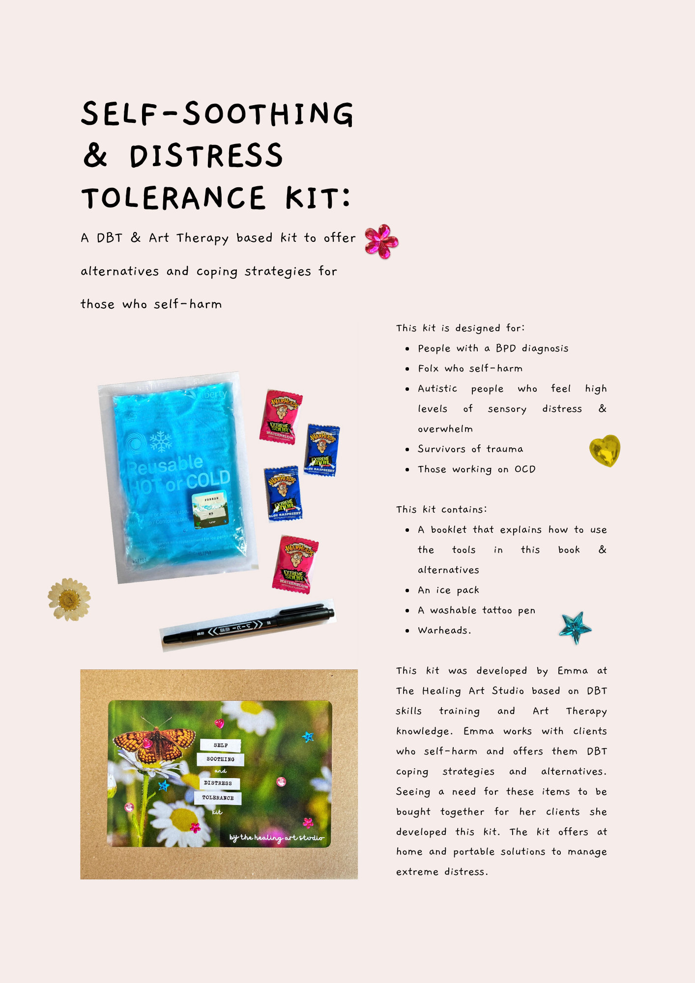 Self Soothing and Distress Tolerance DBT Kit Art Therapy Self Harmer ...