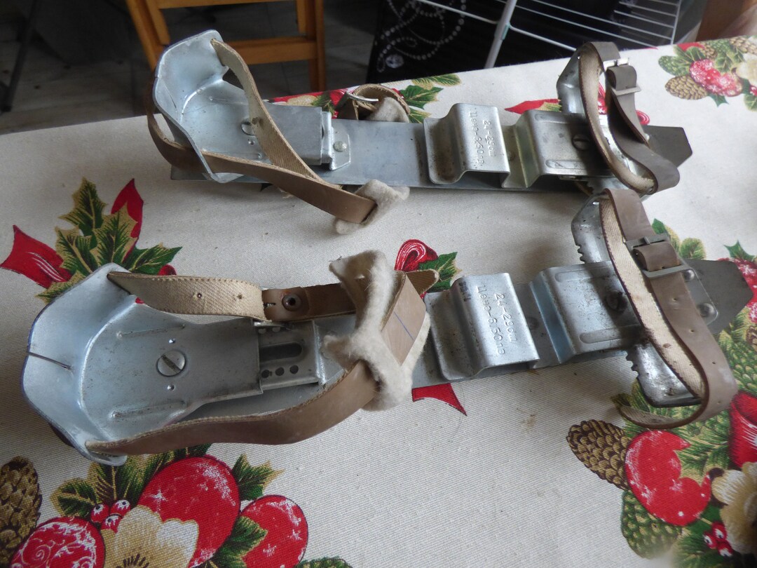Vintage Snow Skates, Antique Ice Skates, Metal Snow Skates With Leather ...