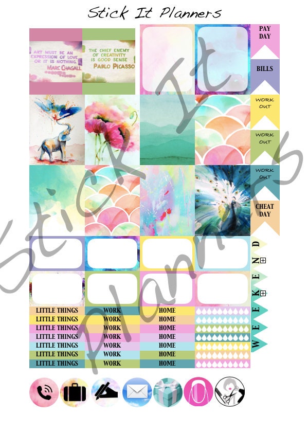 Planner Stickers - Watercolour Theme for Erin Condren Lifeplanner ...