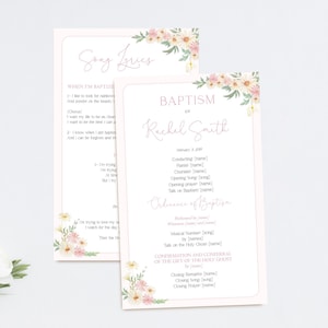 LDS Baptism Program, Editable Baptism Program, Printable Digital Handout Girl Baptism, Daisy ...