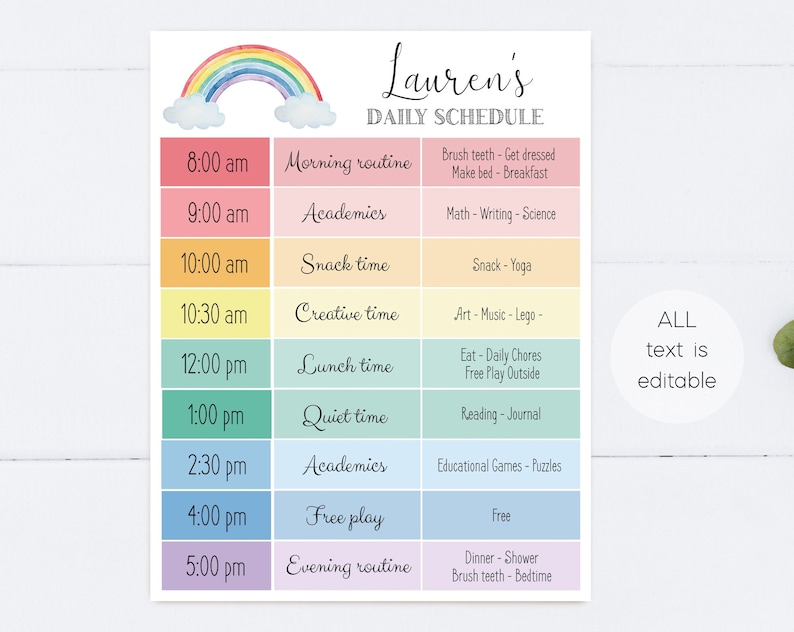 Editable Home School Daily Planner, Editable Daily Routine Schedule ...
