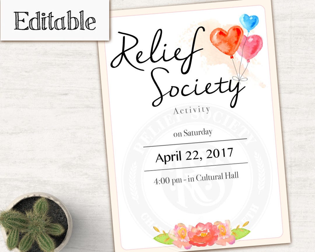 Relief Society Invitation, Editable PDF, LDS Relief Society, Instant ...
