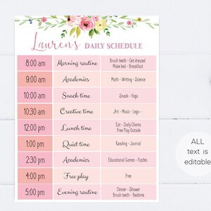 Editable Home School Daily Planner, Editable Daily Routine Schedule ...