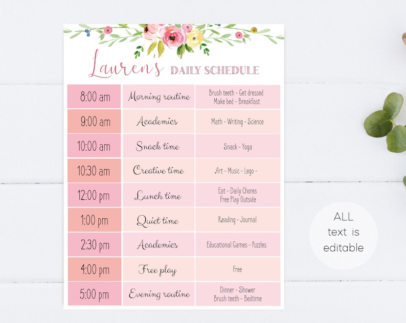 Editable Home School Daily Planner, Editable Daily Routine Schedule ...