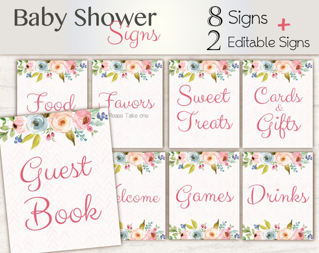 Baby Shower Sign Set, Baby Shower Editable Sign Package Set Bundle ...