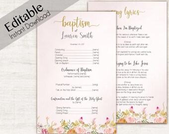 Baptism Program LDS Printable Digital Editable PDF Songs | Etsy
