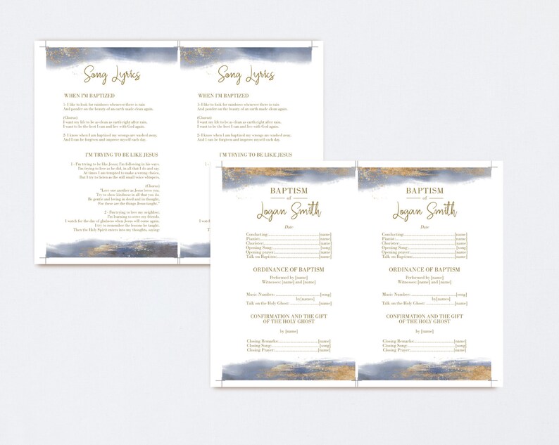 LDS Baptism Program Boy Baptism Program Gold Blue Program - Etsy