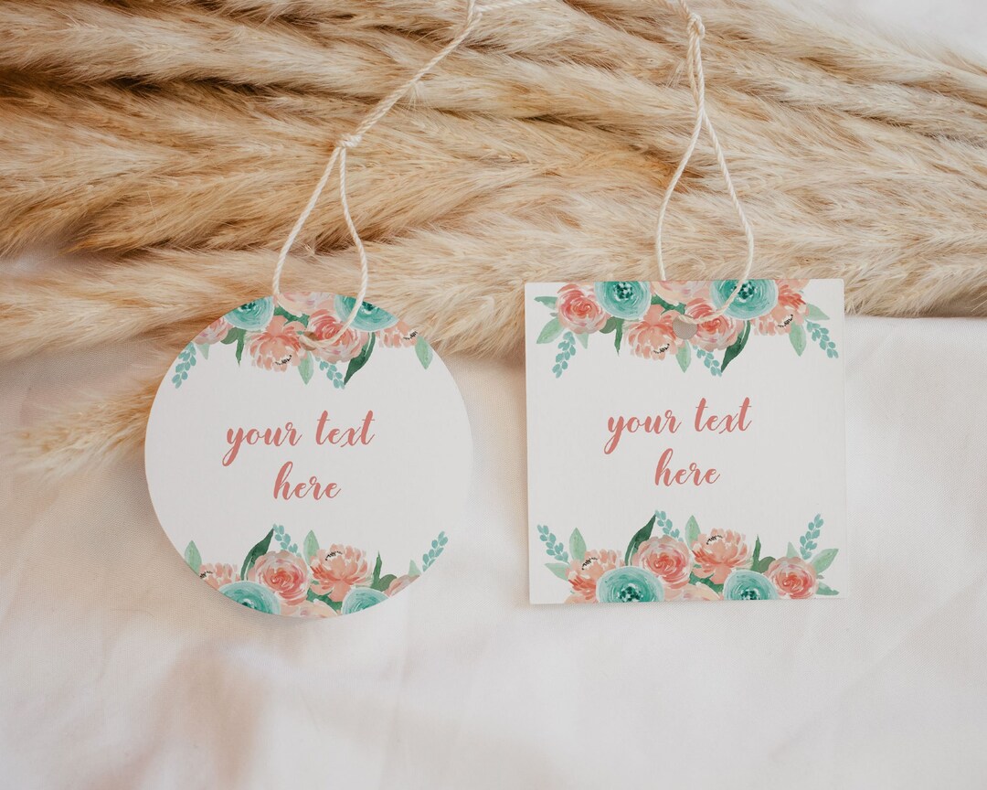 Peach Mint Turquoise Favor Tag Template, Editable Thank You Tag ...