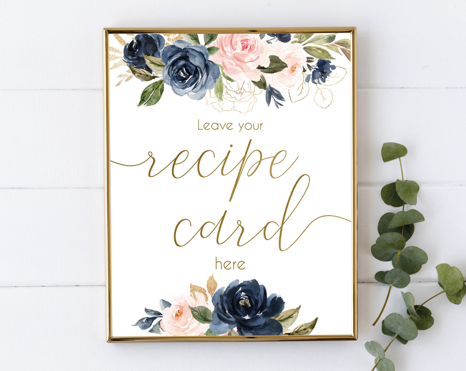 Recipe Cards Bridal Shower Recipe Sign Navy Blue Blush Rose | Etsy