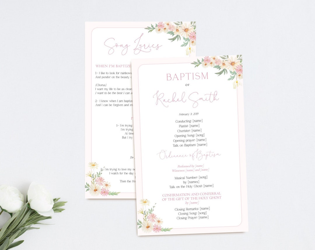 LDS Baptism Program, Editable Baptism Program, Printable Digital ...