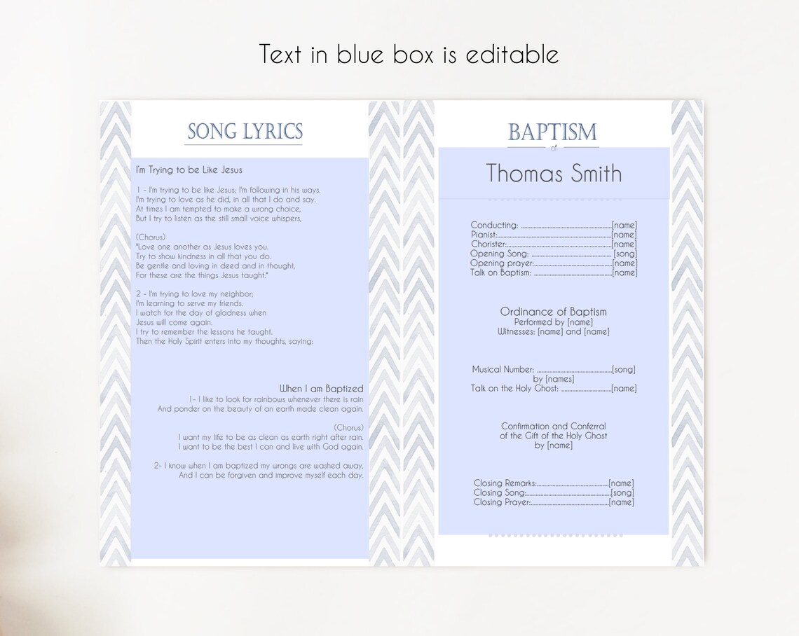 Baptism Program, Editable PDF, LDS Printable Digital, Songs Handout Boy ...