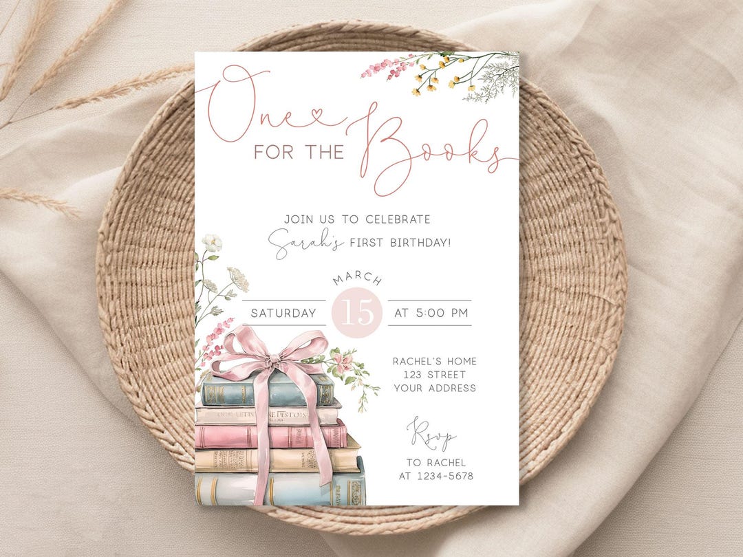One for the Books Invitation, First Birthday Editable Birthday ...