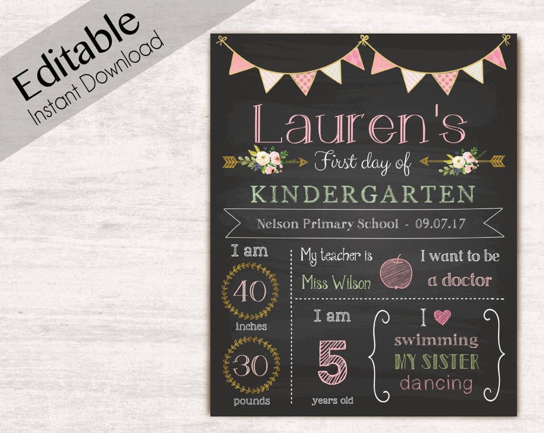 First Day of School Chalkboard Print, Editable Text, DIY, Art Print ...