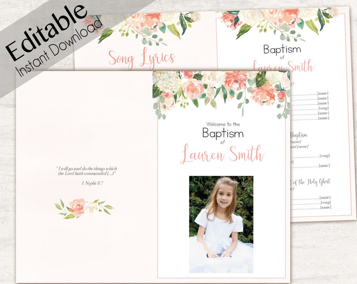 Baptism Program Editable PDF Printable Digital Handout Girl | Etsy