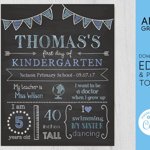 First Day of School Chalkboard Sign Editable DIGITAL FILE - Etsy