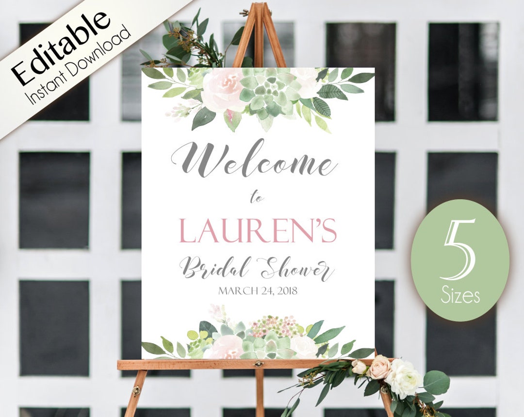 Succulent Welcome Sign Bridal Shower, Template Bridal Shower, Editable ...