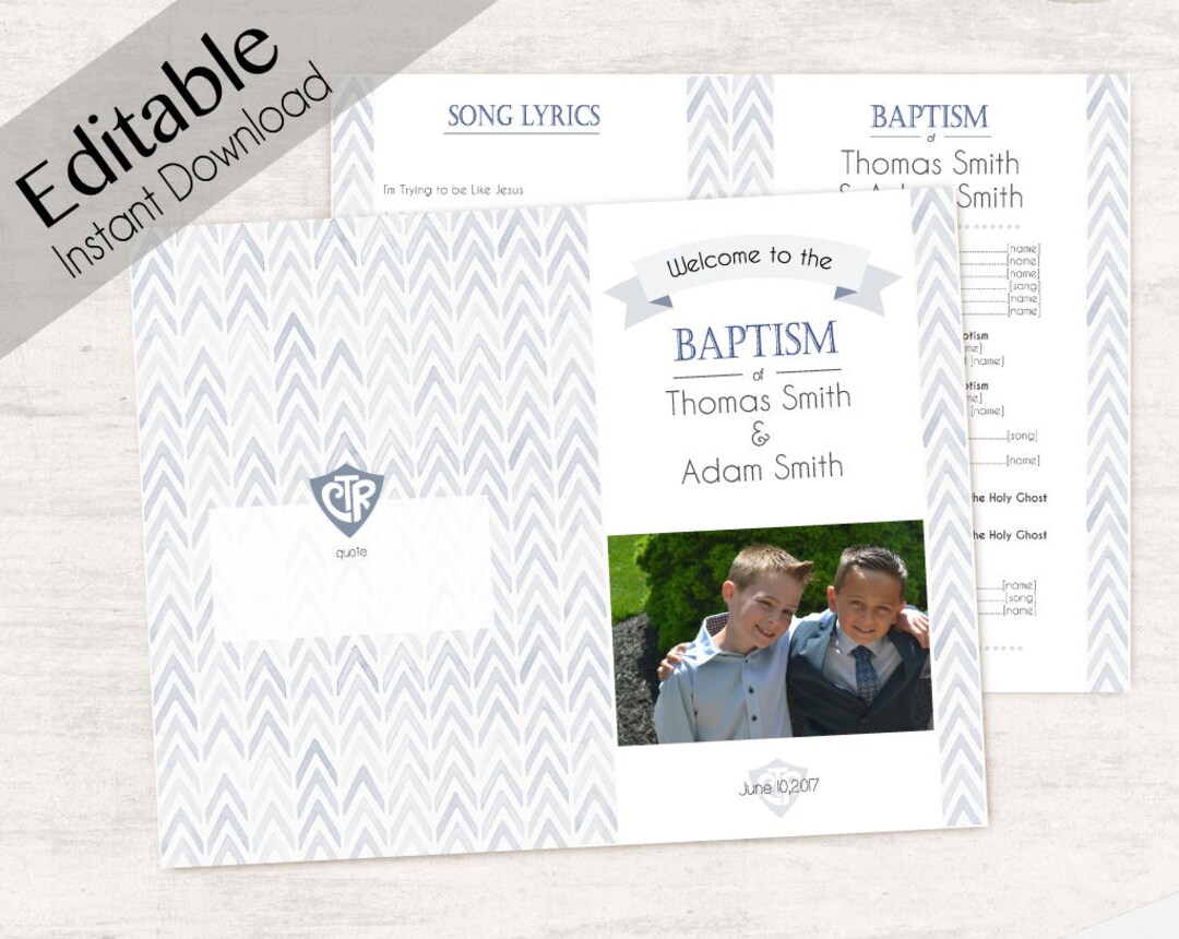 Baptism Program, Editable PDF, Twins, Two Names, Printable Digital ...