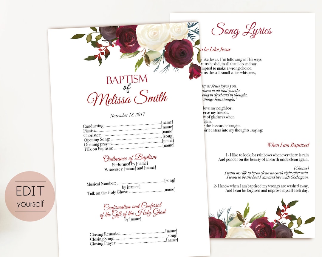 Baptism Program, Editable PDF, Printable Digital Handout Girl Baptism ...