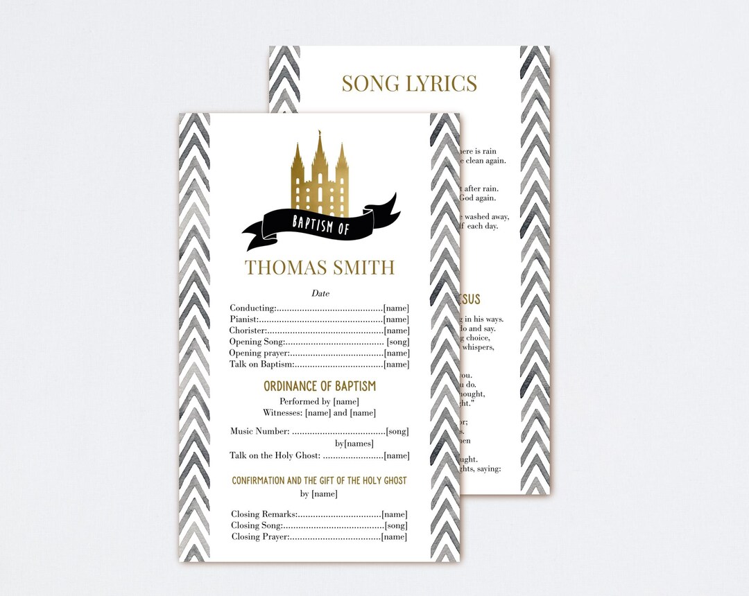 LDS Baptism Program, Editable Baptism Program, Gold Black Baptism ...