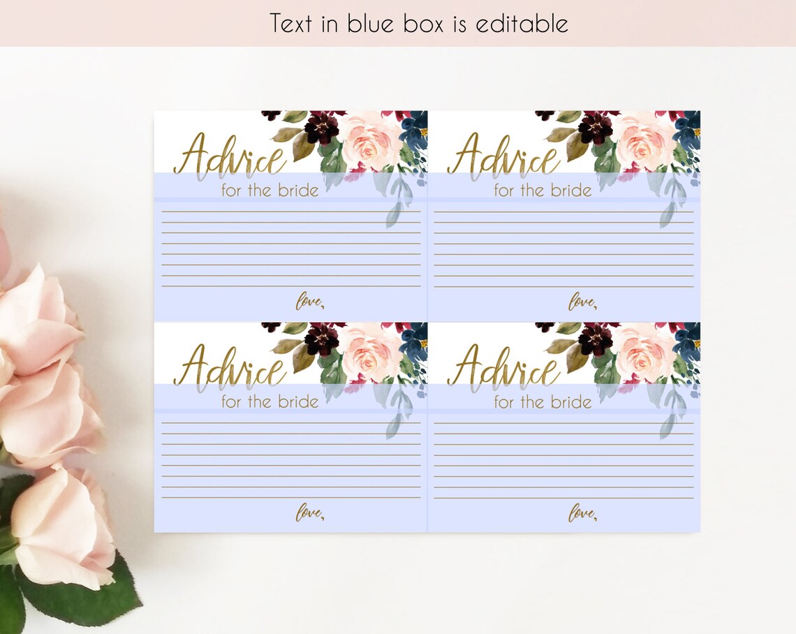 Bridal Shower Advice Card Advice for the Bride and Groom - Etsy