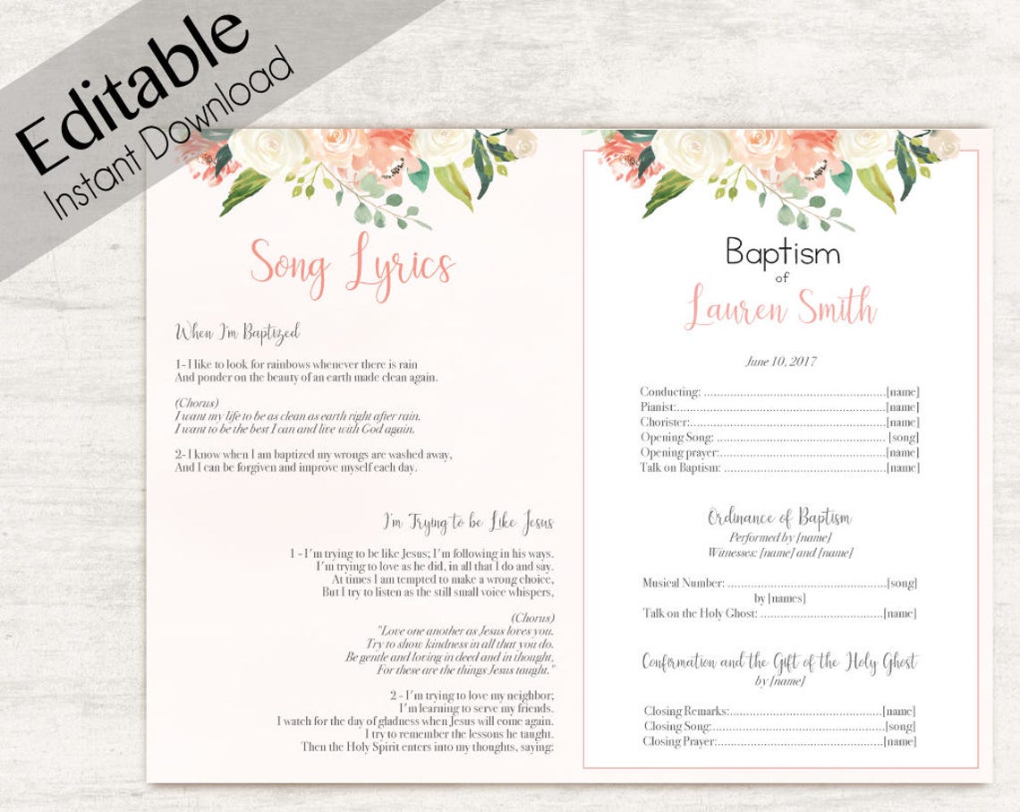 Baptism Program Editable PDF Printable Digital Handout Girl | Etsy