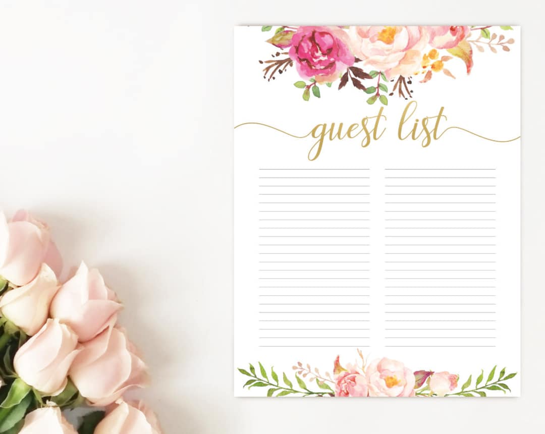 Guest List, Guest Sign, Guest List Printable, Bridal Shower Baby Shower ...