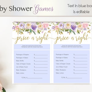 Baby Shower Games Purple Gold Lilac, Editable Baby Shower Game Package ...