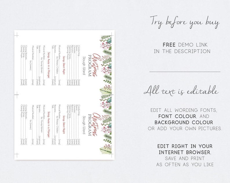 Editable Christmas Program Template (corjl) - Etsy