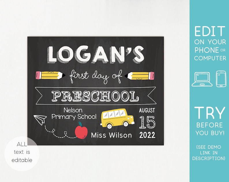 Editable First and Last Day of School Sign, Printable Template (corjl ...