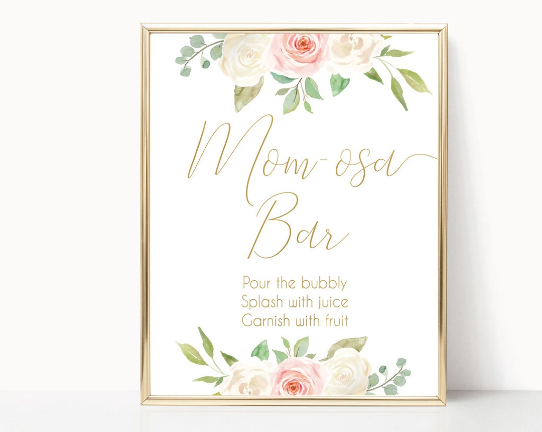 Mom-osa Bar Sign, Help Yourself to a Mom-osa, Baby Shower Sign ...