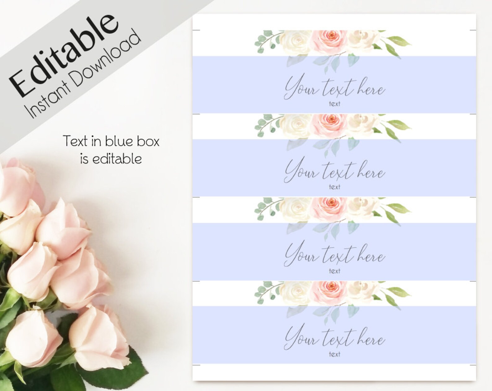 Water Bottle Wrapper Template Bridal Shower Baby Shower - Etsy