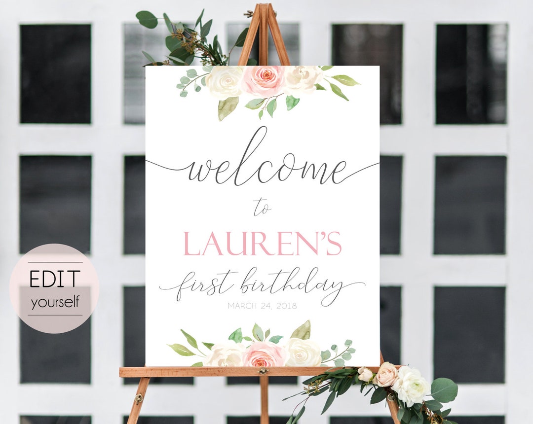 Welcome Sign Birthday Party, Template 1st Birthday, Editable Sign ...