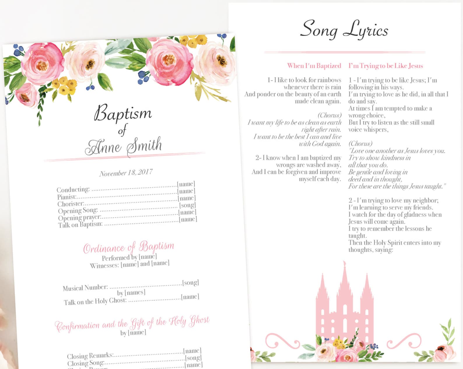 Baptism Program Editable PDF Printable Digital Handout Girl - Etsy