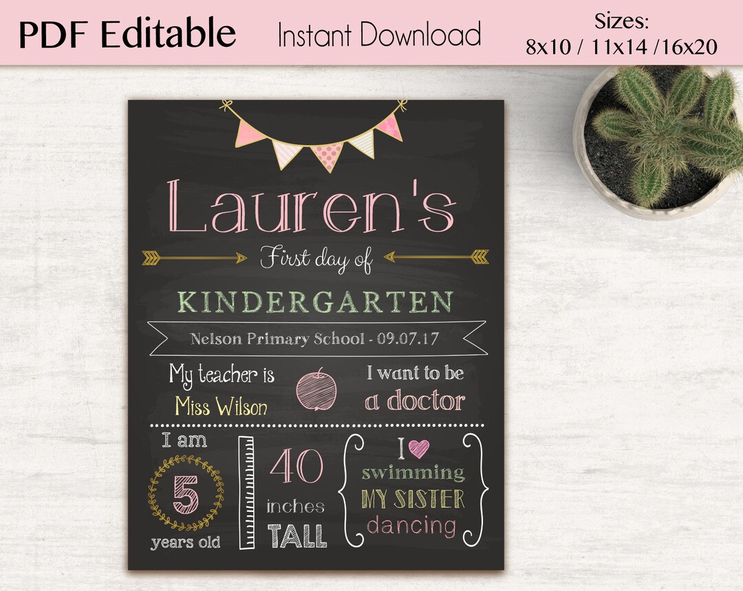 First/last Day of School Chalkboard Print, Editable Text, DIY, Gold ...