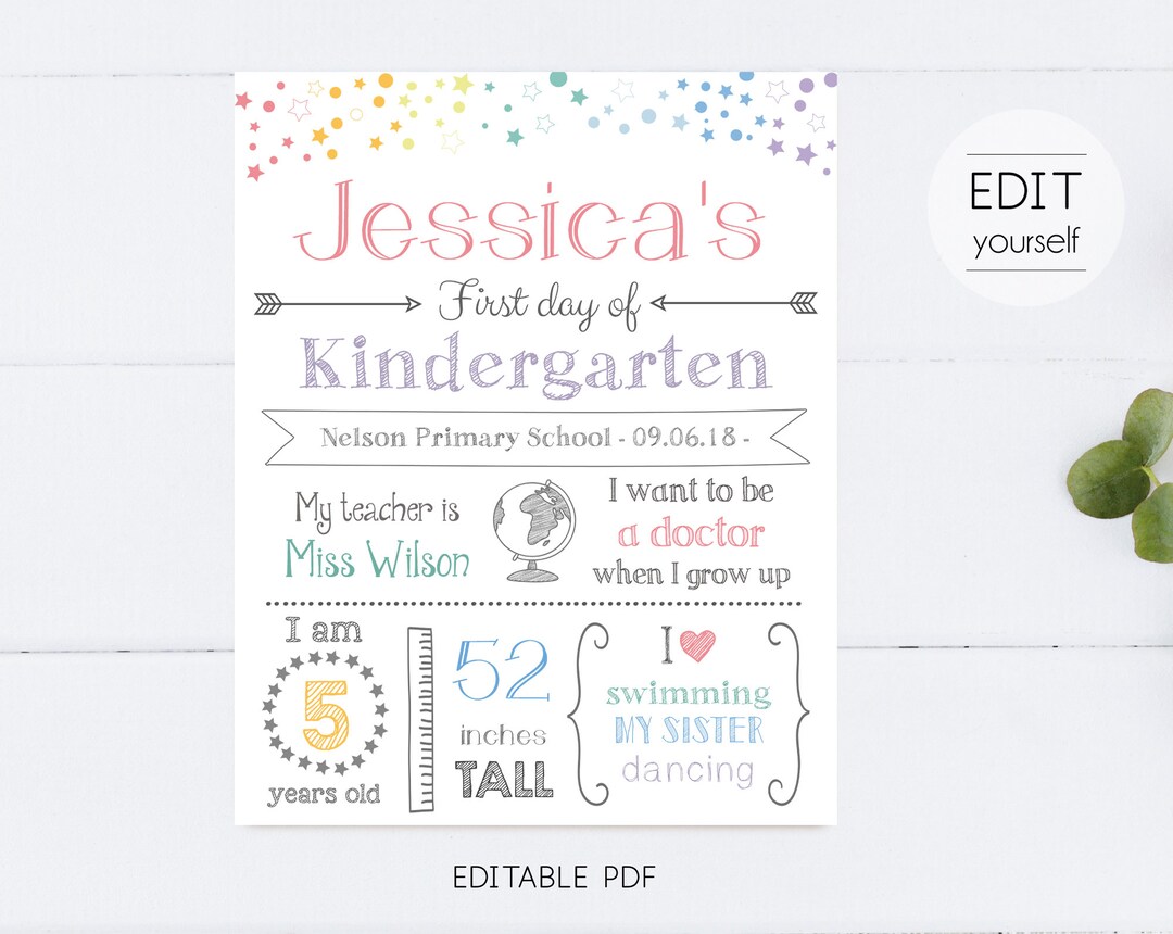 First/last Day of School Sign Chalkboard Print, Stars Rainbow, Editable ...
